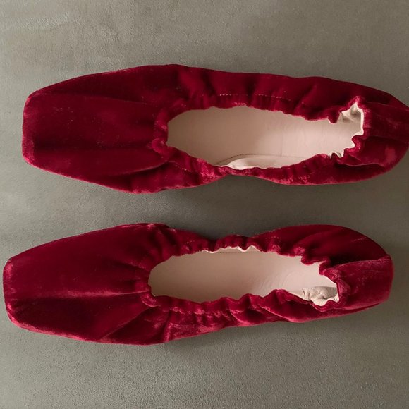 J. Crew | Shoes | J Crew Red Velvet Square Toe Ballet Flat Size 7 ...